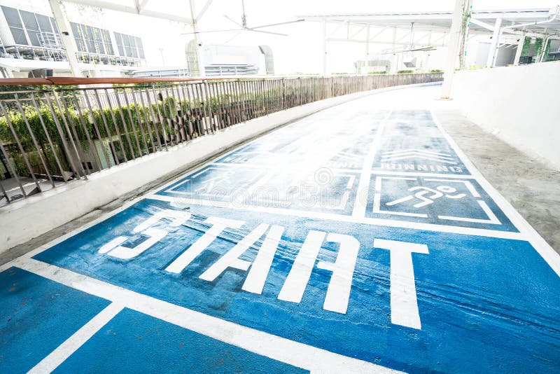 Blue Concrete Runway, Walkway and Jogging Way Stock Photo - Image of ...