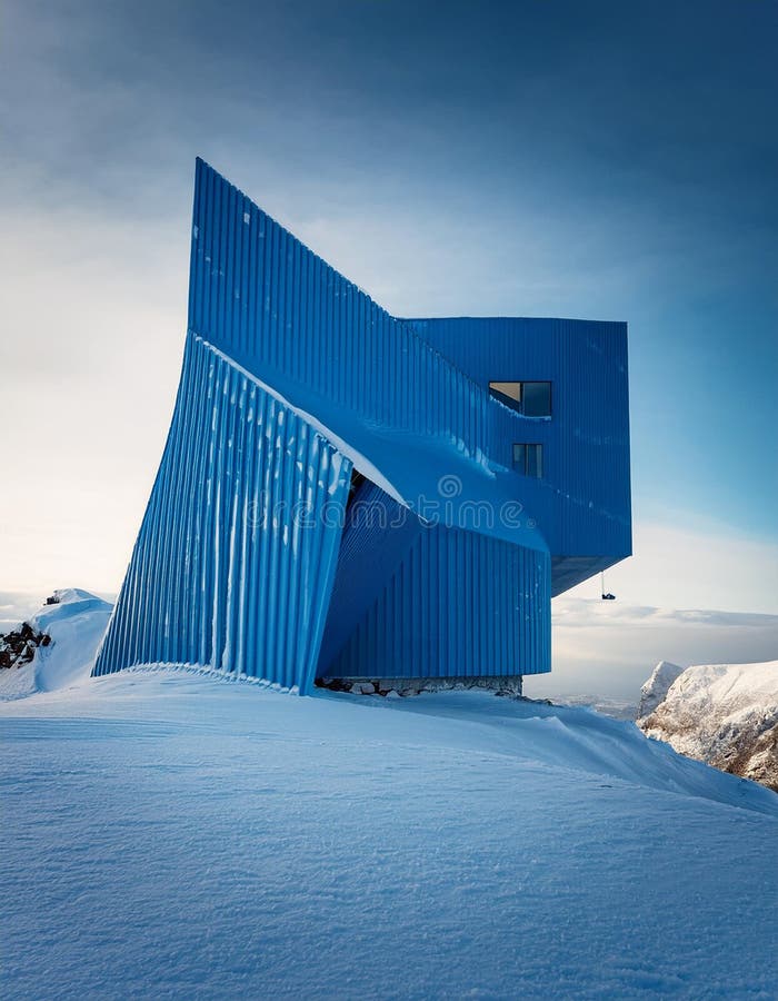 Blue Concrete Structure on Snowy Cliffside Stock Photo - Image of ...