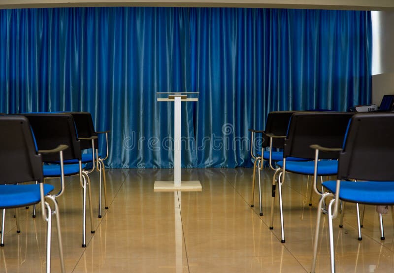 Blue Conference Room Interior, People Stock Photo - Image of lobby ...