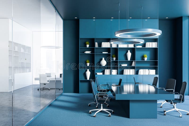 Blue Conference Room Interior Stock Illustration - Illustration of ...