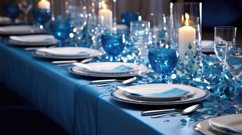 Blue confetti table stock illustration. Illustration of modern - 330485186