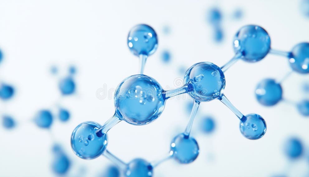 Blue Connected Spherical Particles in a Molecule on a White Background ...
