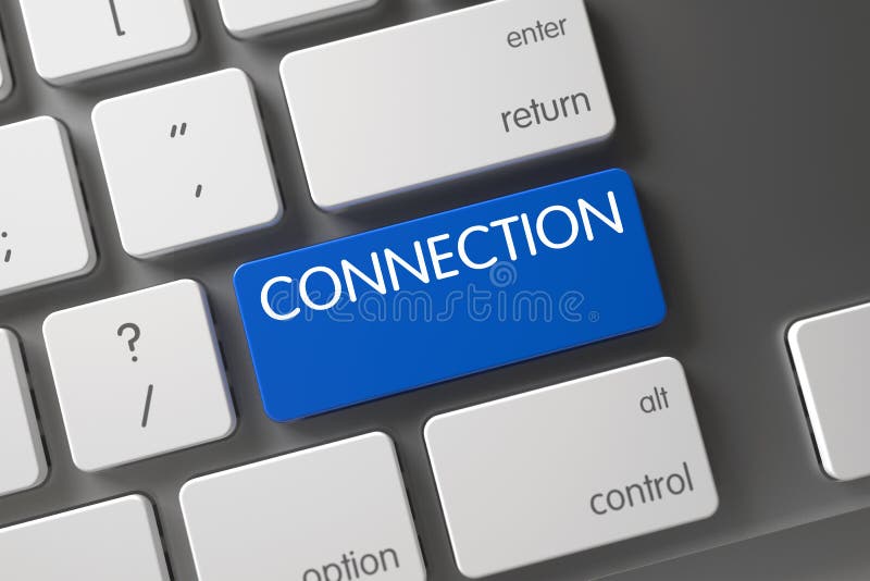 Blue Connection Key on Keyboard. 3D. Stock Photo - Image of connection ...