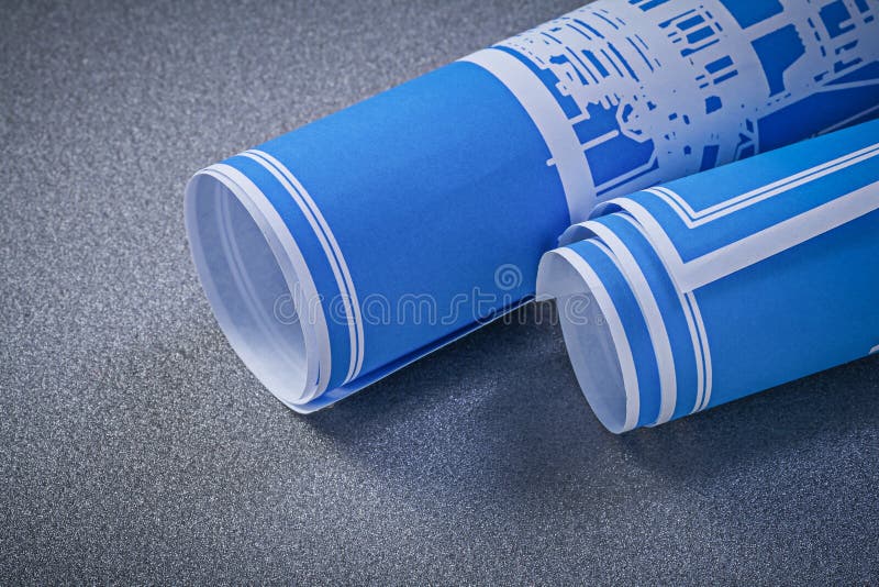 Blue Construction Drawings on Grey Background Directly Above Mai Stock ...