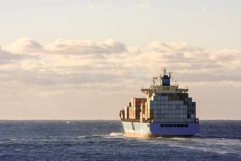 Blue Container Cargo Ship at Sea Stock Image - Image of large, vessel ...