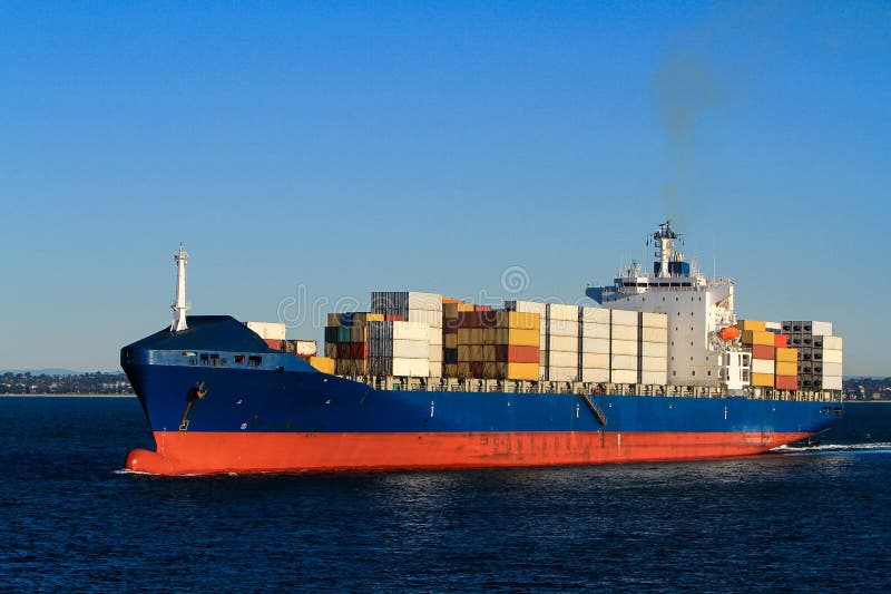 Blue Container Cargo Ship at Sea Stock Photo - Image of vessel ...