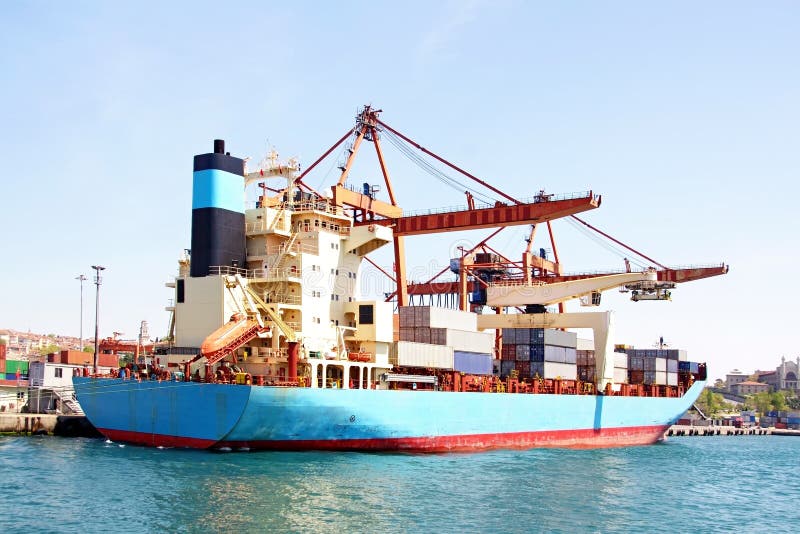 Blue container ship stock image. Image of logistic, bulk - 14617333