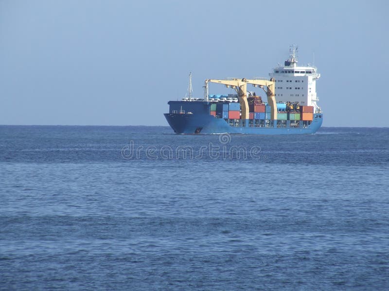Blue Container Cargo Ship at Sea Stock Image - Image of large, vessel ...