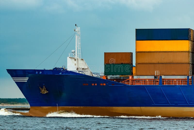 Blue container ship stock image. Image of water, heavy - 100080995