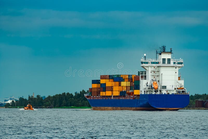 Blue container ship stock photo. Image of technology - 97446930