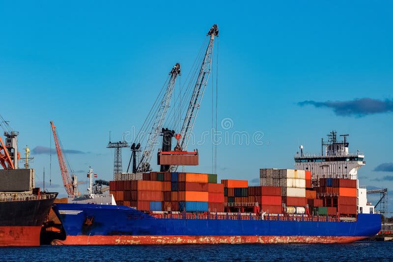 Blue container ship stock photo. Image of technology - 97446930