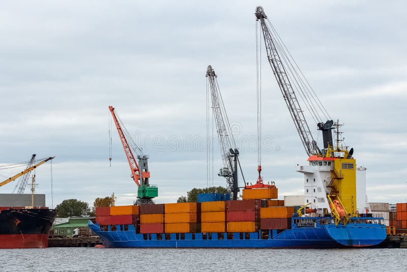 Blue container ship stock image. Image of terminal, ship - 97447089