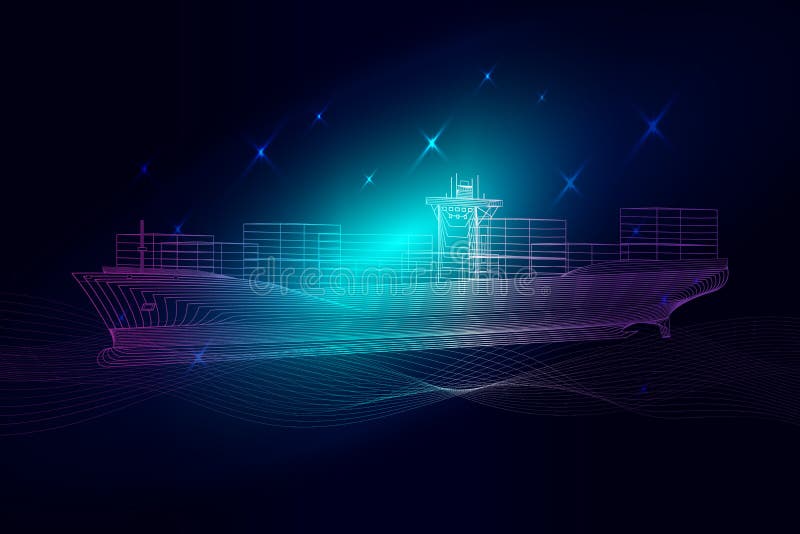 Blue Container Ship Composed. Marine Digital Concept Stock Vector ...