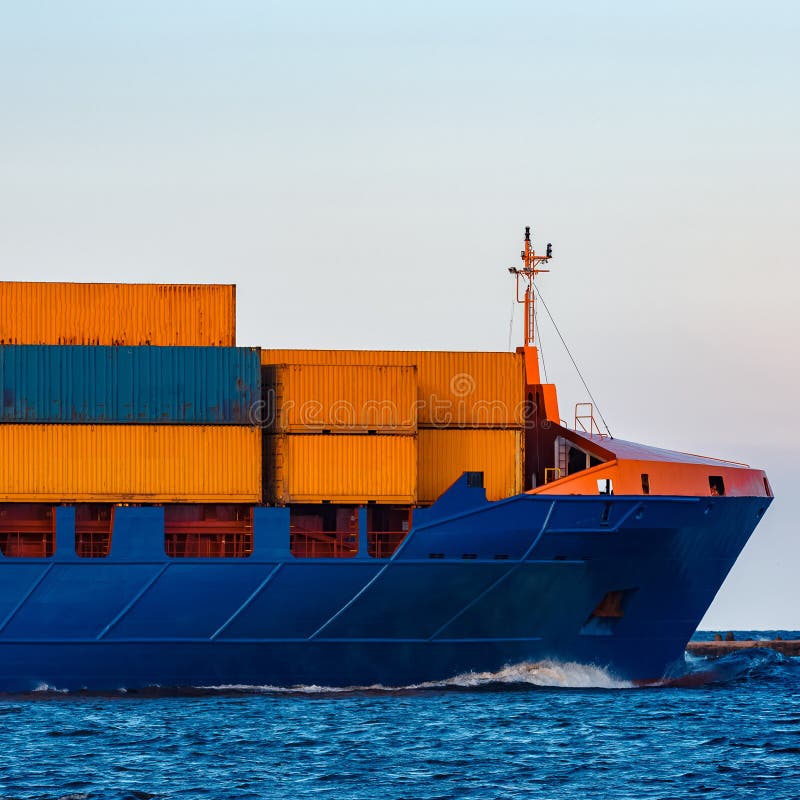 Blue Container Ship Underway Stock Image - Image of metal, europe ...