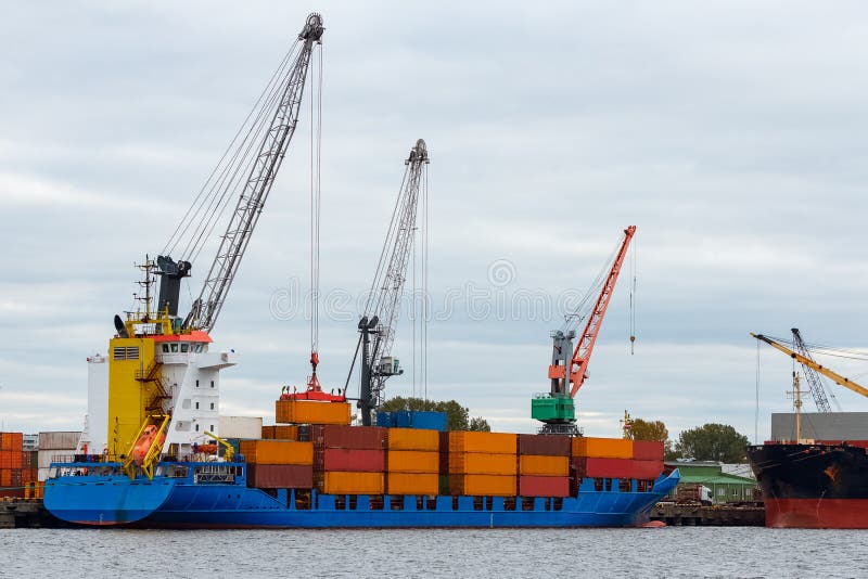 Blue container ship stock photo. Image of bulk, trading - 87628604