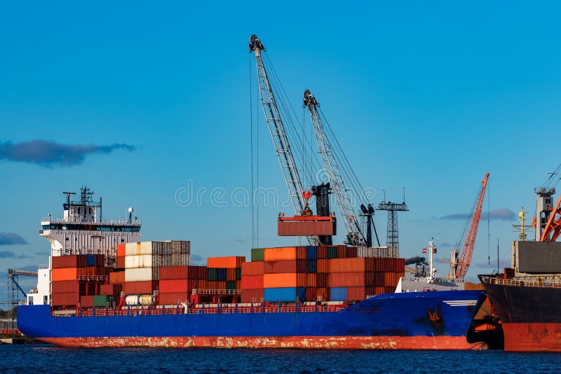 Blue Container Ship Loading Stock Image - Image of storage, blue: 88609485