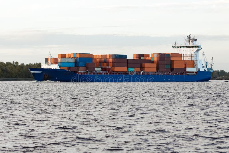 Blue container ship stock photo. Image of cargo, export - 88470694