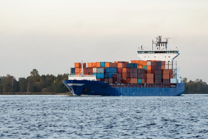 Blue container ship stock photo. Image of nautical, maritime - 88470726