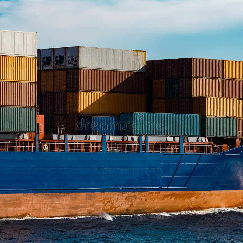Blue Container Ship Underway Stock Image - Image of commercial, export ...