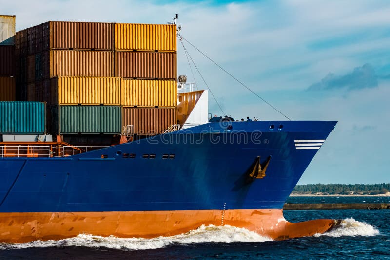 Blue Container Ship Underway Stock Image - Image of europe, container ...