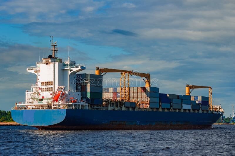 Blue Container Ship Underway Stock Photo - Image of delivering, latvia ...