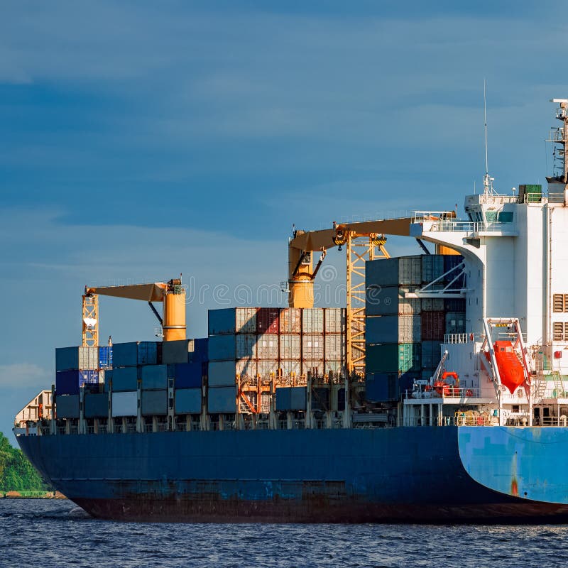 Blue Container Ship Underway Stock Photo - Image of production, boat ...