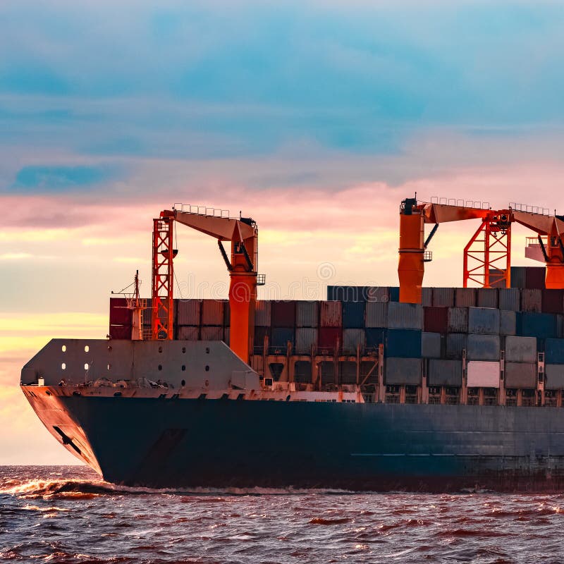 Blue Container Ship Underway Stock Photo - Image of europe, delivering ...