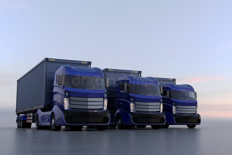 Blue Container Trucks Arranged in Line Stock Illustration ...