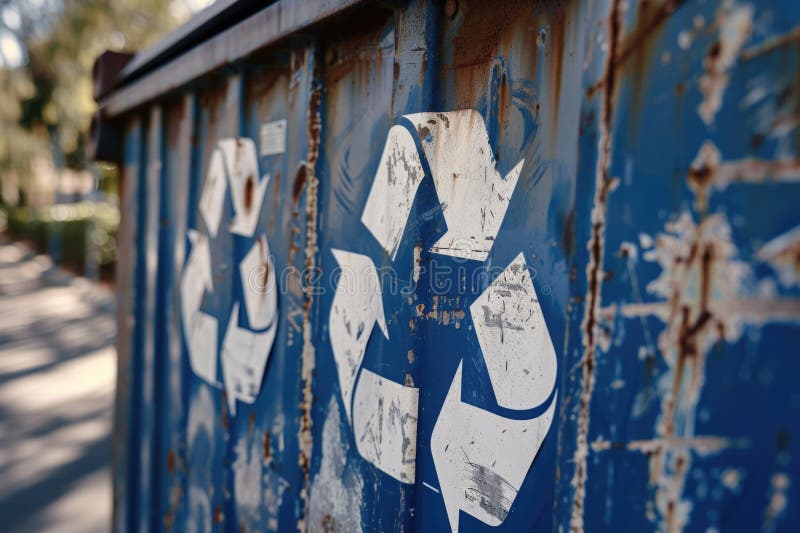 Blue Container with White Recycling Symbol on it Stock Illustration ...