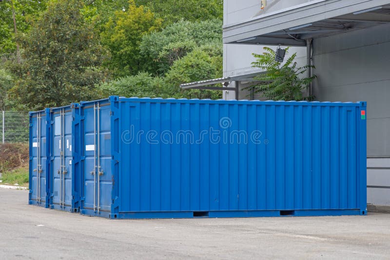 Blue Containers stock image. Image of blue, metal, transport - 227191117