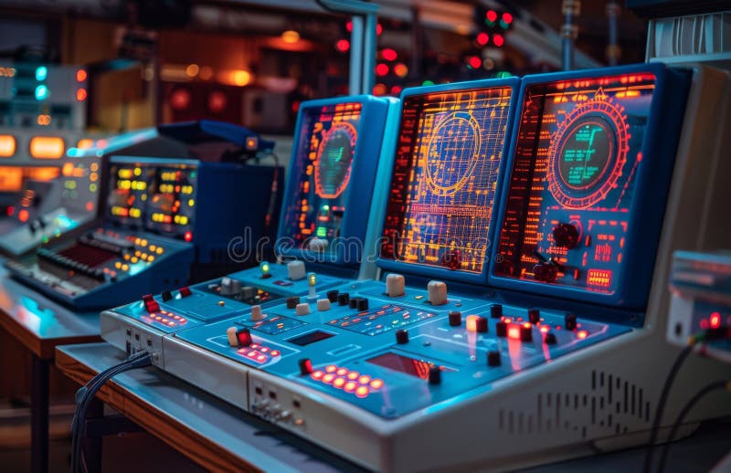 Blue Control Panel Illuminated during a Recording Session in a Bustling ...