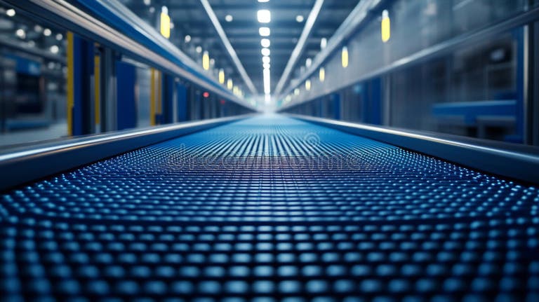 Blue Conveyor Belt System in Industrial Facility Stock Illustration ...