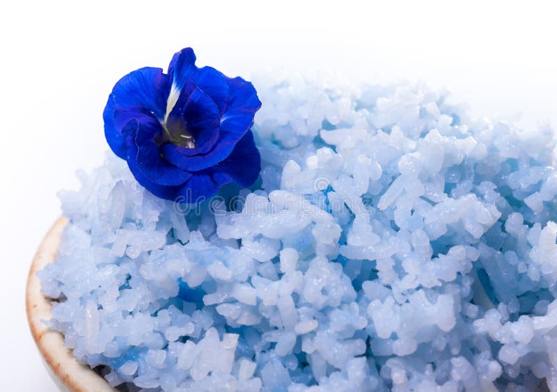 Blue Cooked Rice by Color of Butterfly Pea Flower Stock Image - Image ...