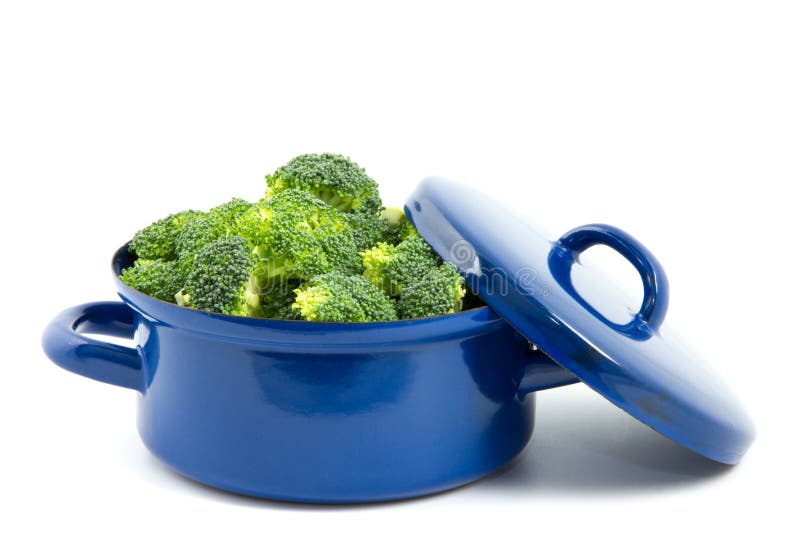 Blue Cooking Pan with Broccoli Isolated Stock Photo - Image of cooking ...