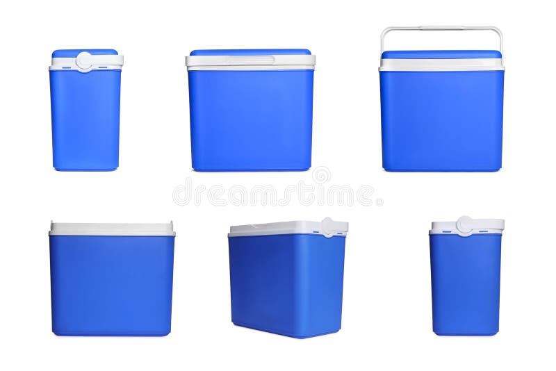 Blue Cool Box Isolated on White, Collage Stock Photo - Image of cold ...