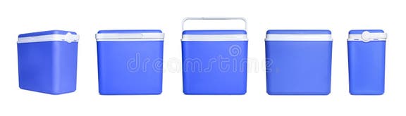 Blue Cool Box Isolated on White, Collage Stock Photo - Image of ...