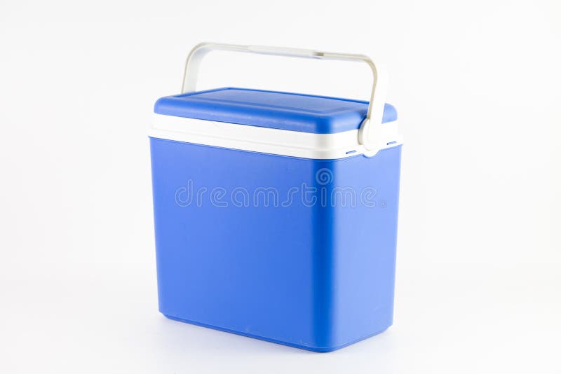 Blue Cool Box with a White Holder Isolated on a White Background Stock ...