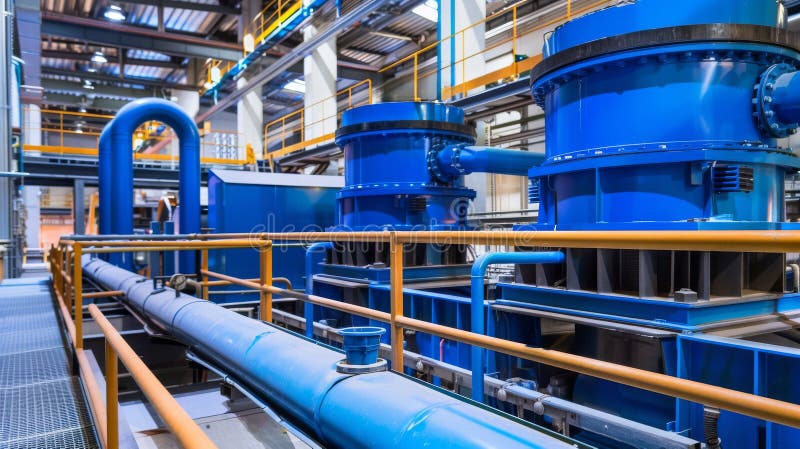 Blue Cooling Towers at an Industrial Plant Stock Illustration ...