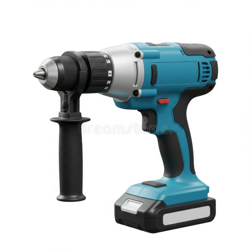 Blue Cordless Drill with Black Handle on White Background Stock ...