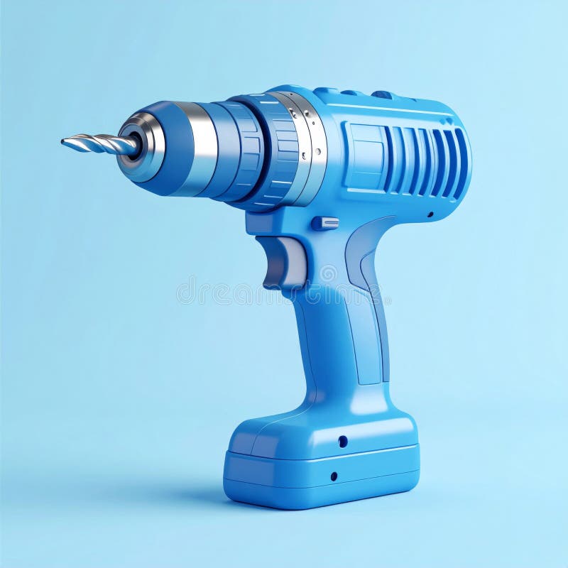 Blue Cordless Drill on Light Blue Background Stock Illustration ...