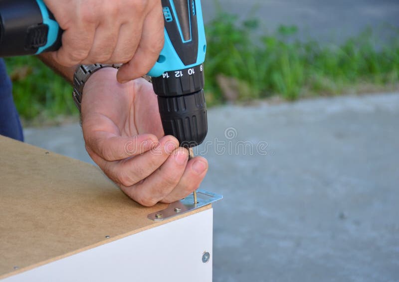 Blue Cordless Screwdriver with a Bit. Stock Image - Image of ...