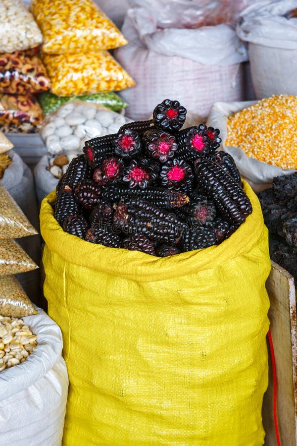 Blue Corn in a Yellow Bag, Cusco, Peru Stock Photo - Image of food ...