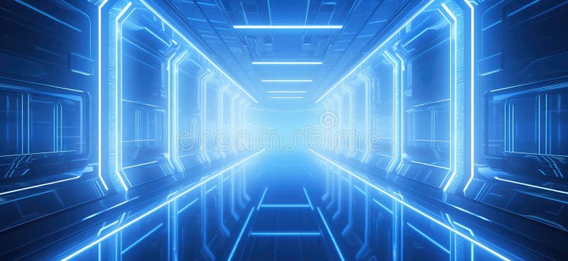 A Blue Corridor with Bright Light in the Background Stock Photo - Image ...