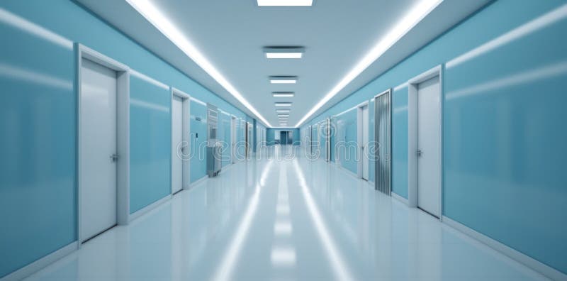 Blue Corridor in a Building Blue Corridor in the Office Corridor in the ...