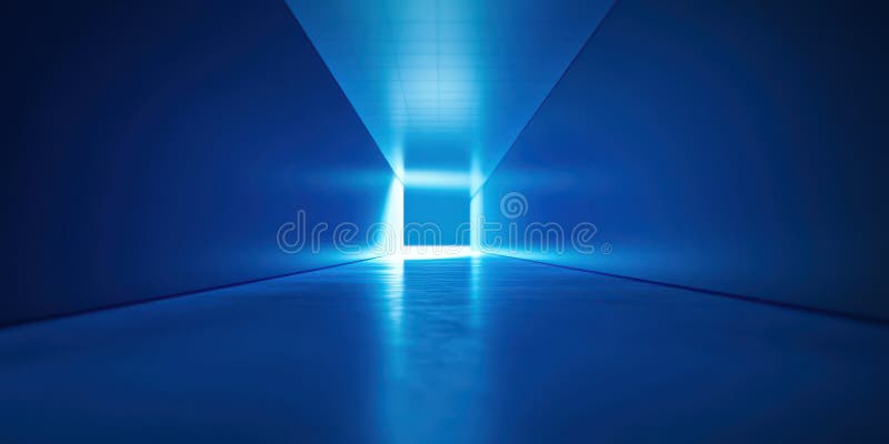 Blue Corridor Leading To a Bright Light Source Stock Illustration ...