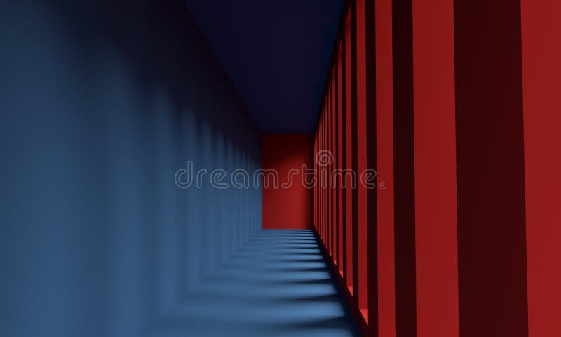 Blue Corridor with Light from Red Windows. 3d Rendering Stock ...