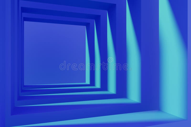 Blue Corridor or Tunnel Path Way with Square Frame. Hallway Room ...