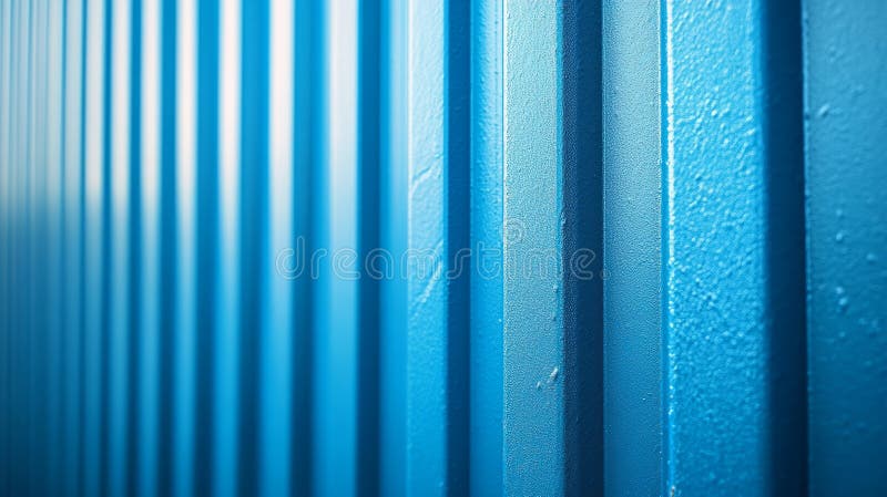 Blue Corrugated Wall with Vertical Lines and Textured Surface. Stock ...