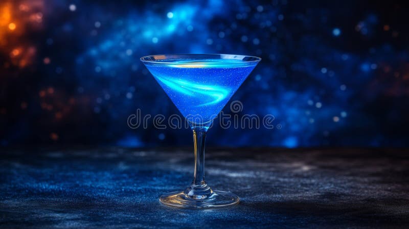 Blue Cosmic Martini Cocktail on Dark Background Stock Illustration ...