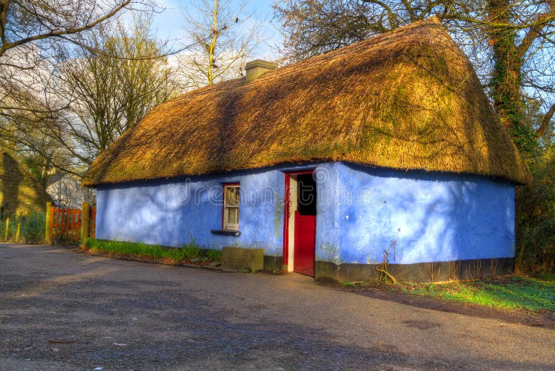 Blue Cottage House in Bunratty Folk Park Stock Image - Image of clare ...